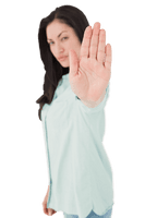 Serious Woman Showing Upraised Hand in Stop Gesture Transparent ...