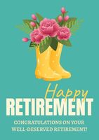 Happy Retirement Greeting with Floral Boots Illustration - Download ...