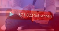 Man Using Smartphone for Social Media with Subscriber Count Overlay ...