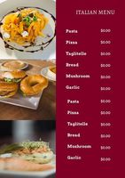 Elegantly Presented Italian Menu with Assorted Dishes and Descriptions ...