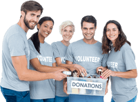 Diverse Group of Volunteers Holding Donations Box on Transparent ...