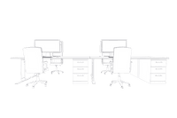 Transparent outline of modern paired office workstations with computers ...