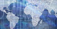 World Map with Binary Coding Overlaid on Computer Server Room ...
