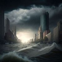 Urban Flooding in Apocalypse Scenario with Dramatic Clouds and High ...