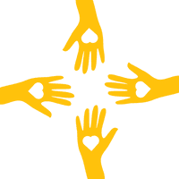 Yellow Hands Reaching with Heart Symbols on Transparent Background ...