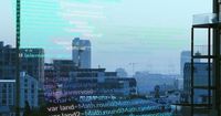 Coding Overlay on Modern Urban Skyline - Download Free Image from Pikwizard