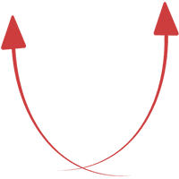 Twin Red Arcing Arrows Indicating Upward Progress on Transparent ...