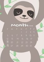 Cute Sloth-Themed Monthly Calendar Design - Download Free Template from ...