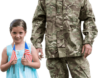 Patriotic Child Holding Flags Beside Soldier on Transparent Background ...