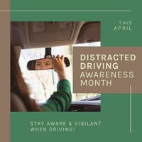 Distracted Driving Awareness Month Poster with Woman in Rearview Mirror ...