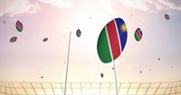 Multiple Rugby Balls with Namibian Flag on Football Field - Download ...