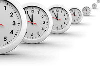 Multiple White Clocks on Transparent Background Representing Time ...