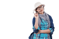 Creative Caucasian Woman Thinking on Transparent Background - Download ...