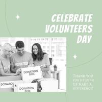Celebrating Volunteers Day with Diverse Group and Donation Box ...