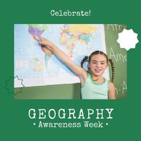 Celebrating Geography Awareness Week with Smiling Schoolgirl Pointing ...