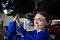 Female Mechanic Working on Car Brake in Garage - Download Free Image ...