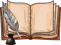 Illustration of Open Book with Inkpot and Quill on Transparent ...