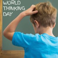 Child Pondering on World Thinking Day Near Chalkboard - Download Free ...