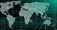Digital World Map With Data Grid Overlay Representing Global ...