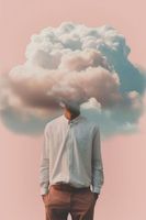 Surreal Concept of Person with Cloudy Head Against Pastel Background from Pikwizard